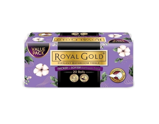 Royal Gold Toilet Roll - Luxurious 3-Ply Bathroom Tissue, 20